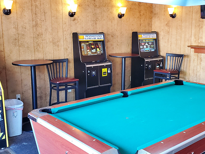 When the meal is done but the conversation isn't &ndash; there's always time for a friendly game of pool in the corner recreation area.