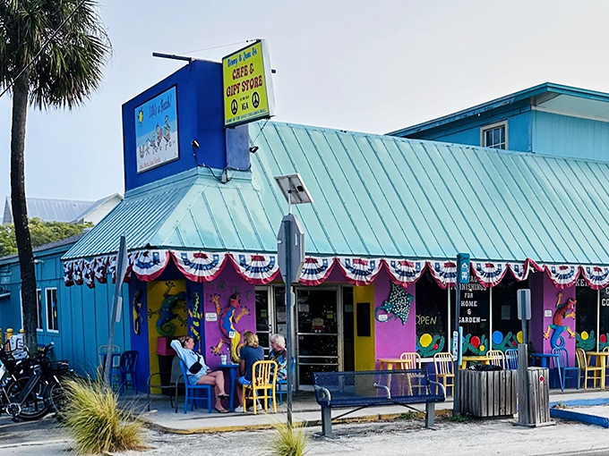 Ginny's & Jane E's vibrant exterior hints at the treasure trove of goodies waiting inside this beloved island institution.