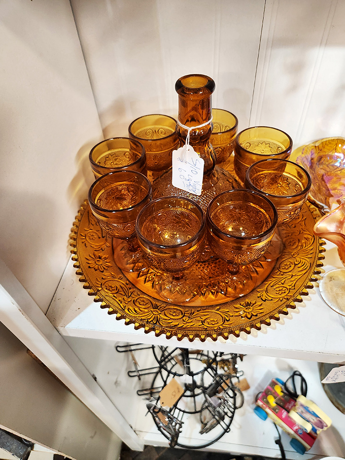 Amber glassware catches the light like liquid sunshine - perfect for serving old fashioneds to guests who appreciate vintage style.