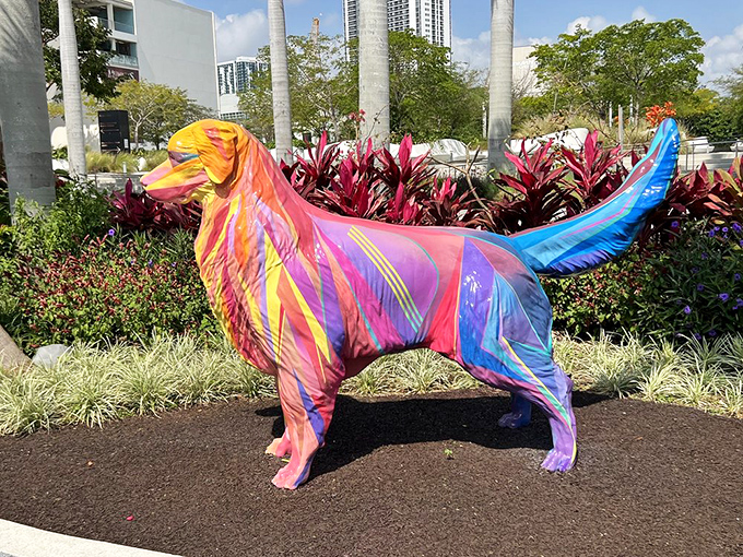 This golden retriever's sunset-inspired coat captures Miami's vibrant energy. Even in statue form, you can almost feel its joyful spirit.