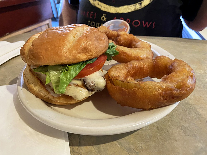 A burger and onion rings that remind you why sometimes the classics endure&mdash;they're just too good to improve upon.