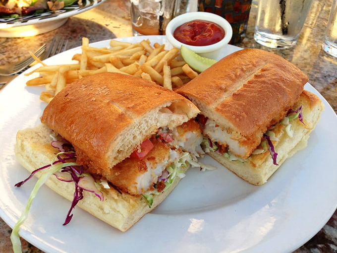 This halibut sandwich isn't just lunch&mdash;it's architecture. Crispy fish, fresh toppings, and bread that's somehow both soft and sturdy.