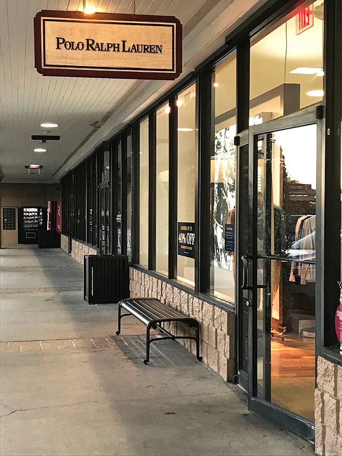 Polo Ralph Lauren's storefront offers a glimpse into preppy paradise. That bench isn't for sitting &ndash; it's for contemplating how many polo shirts is too many.