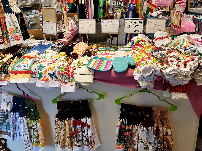 Kitchen textiles that grandmother would approve of. These decorative towels and potholders bring whimsy and practicality together in perfect homemaking harmony.