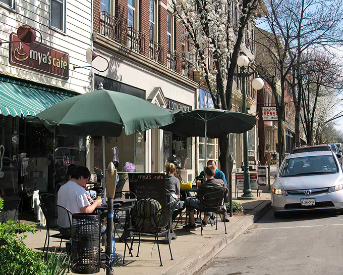Mya's Caf&eacute; offers sidewalk dining where conversations happen face-to-face instead of through screens and emojis.