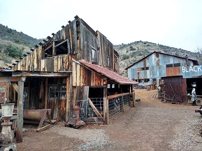 The Gold King Mine's rustic buildings look like they were constructed by someone who had a dream and a lot of leftover wood.