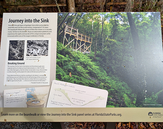 Educational signage explains the journey into Earth's history. Like a good menu, it prepares you for the experience that awaits below.