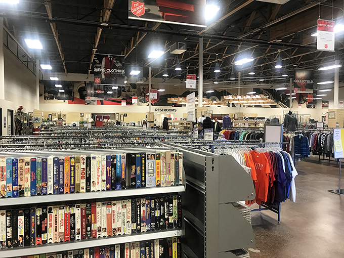 VHS tapes and men's shirts create a time-travel experience&mdash;where else can you find both a classic movie and the perfect outfit to watch it in?