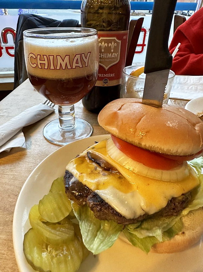 When beer meets burger, magic happens. That Chimay isn't just accompanying your meal&mdash;it's elevating the entire experience to something transcendent.
