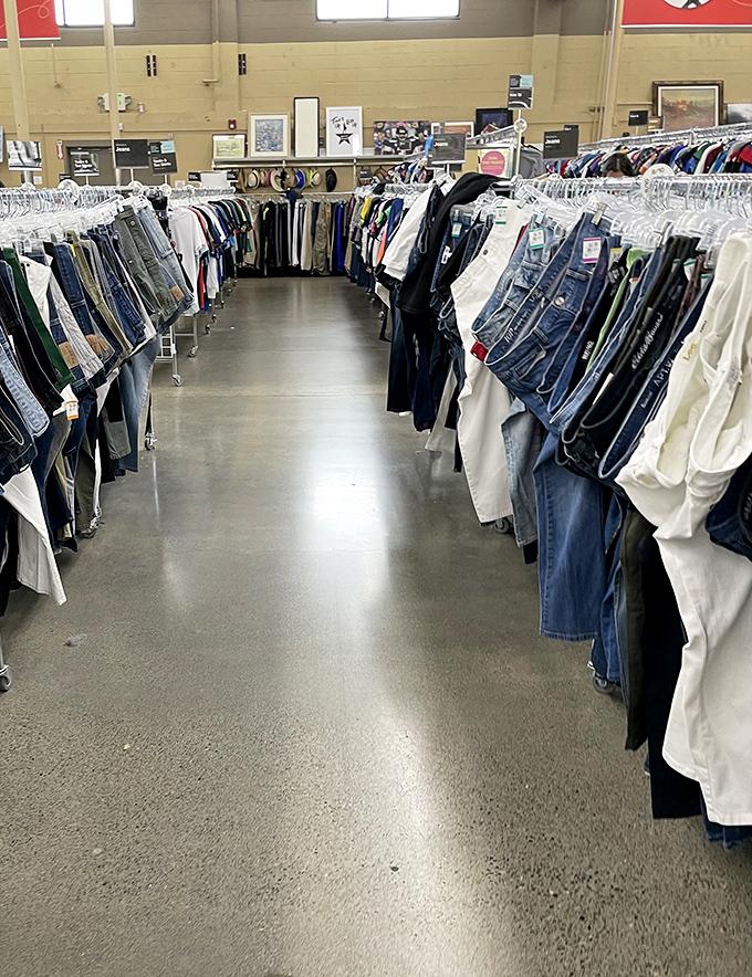 Denim alley stretches into infinity&mdash;a blue jean lover's dream where finding your perfect pair feels like winning the lottery.