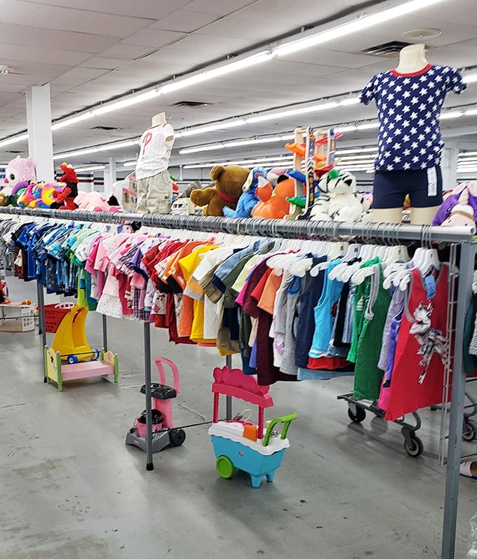 The kids' section overflows with colorful possibilities, where imagination meets incredibly affordable family-friendly prices and endless fun.