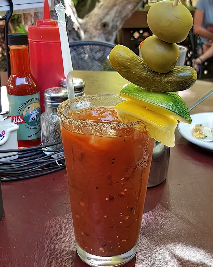 This Bloody Mary isn't just a drink—it's performance art. That garnish skewer could qualify as a small meal in lesser establishments.