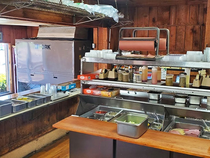 No fancy equipment, just the essentials. In the kitchen of a true sandwich institution, it's skill and quality ingredients that matter, not trendy gadgets.