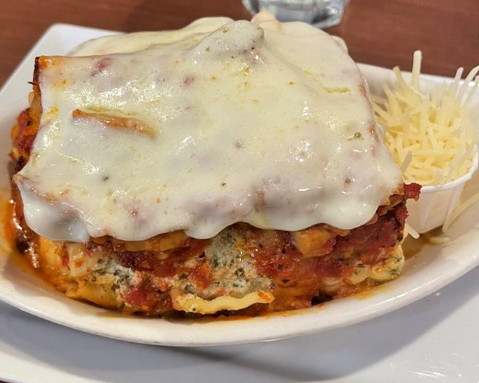 Lasagna that doesn't just sit on the plate&mdash;it commands respect with layers of cheese that stretch dramatically with each forkful.