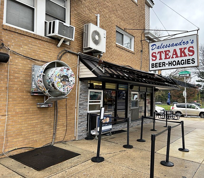Another angle of the famous Dalessandro's storefront, where that iconic sign has beckoned hungry Philadelphians for generations.