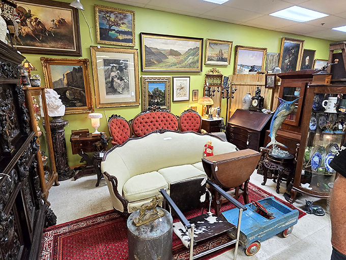 A living room setup that spans decades of design. That sofa has hosted conversations from JFK to Netflix.