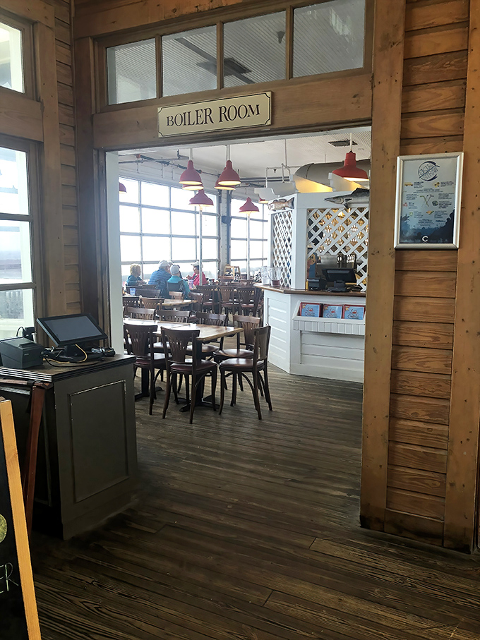 The "Boiler Room" dining area—where nautical meets nice, and the only pressure is deciding what delicious dish to order next.