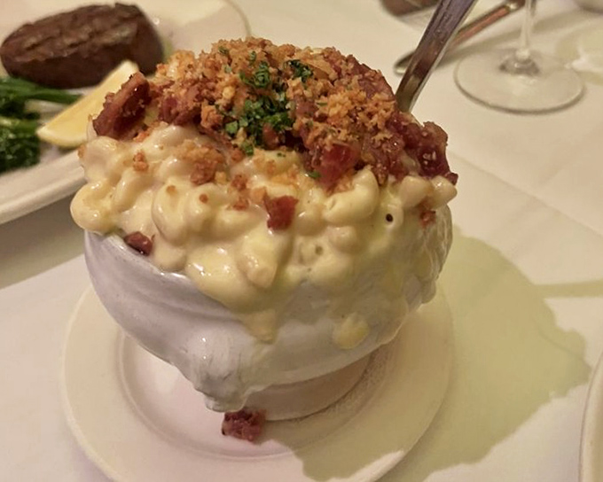 Mac and cheese that's clearly been to finishing school&mdash;crowned with crispy bits and threatening to steal attention from your steak.