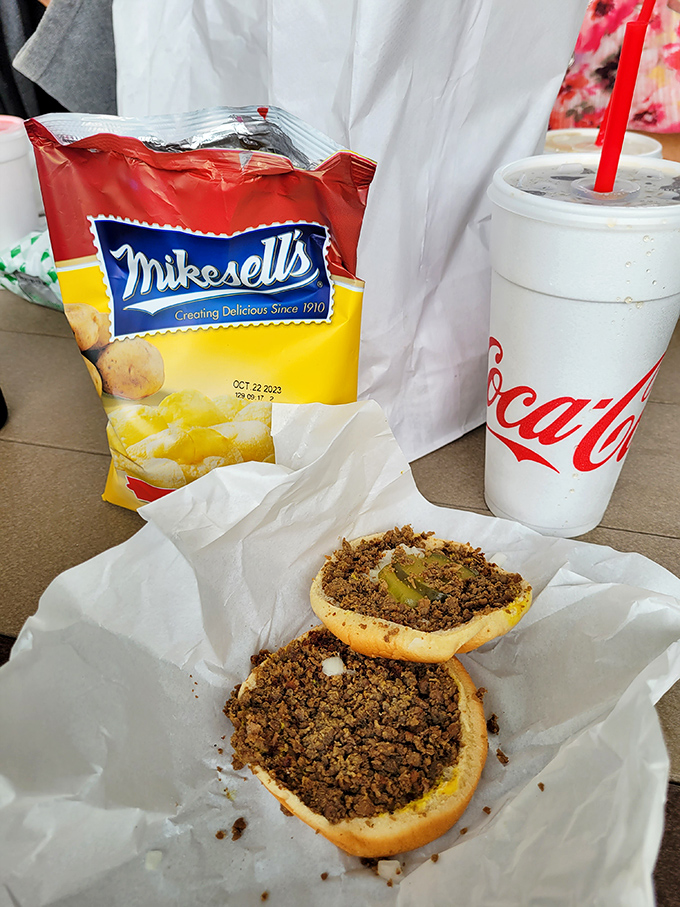 The complete Maid-Rite experience: A loose-meat sandwich, chips, and a cold drink&mdash;America's holy trinity of lunch satisfaction.