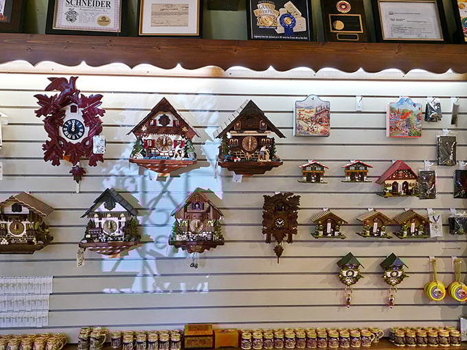 A wall of cuckoo clocks reminds visitors of the Swiss heritage behind these exceptional cheeses. Time flies when you're having fondue!