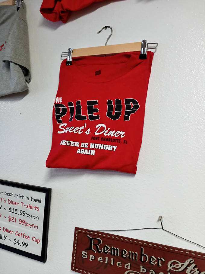 "The Pile Up" t-shirts speak truth&mdash;you'll never leave hungry after tackling Sweet's generous portions that challenge even the heartiest appetites.