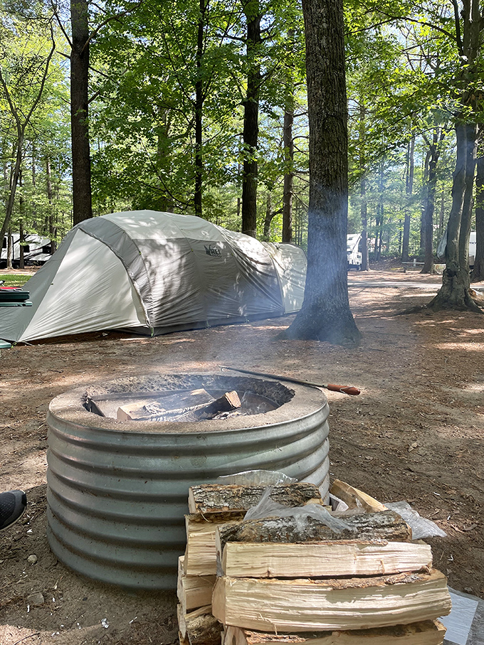 The original entertainment center: a crackling campfire surrounded by stories waiting to be told and marshmallows waiting to be toasted.