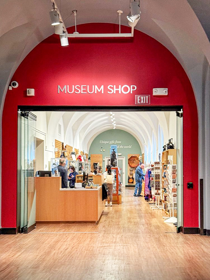 The gift shop entrance promises treasures you can actually take home this time.