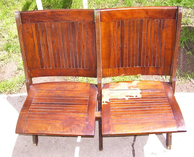 These vintage church chairs have heard more prayers than a confession booth during tax season.