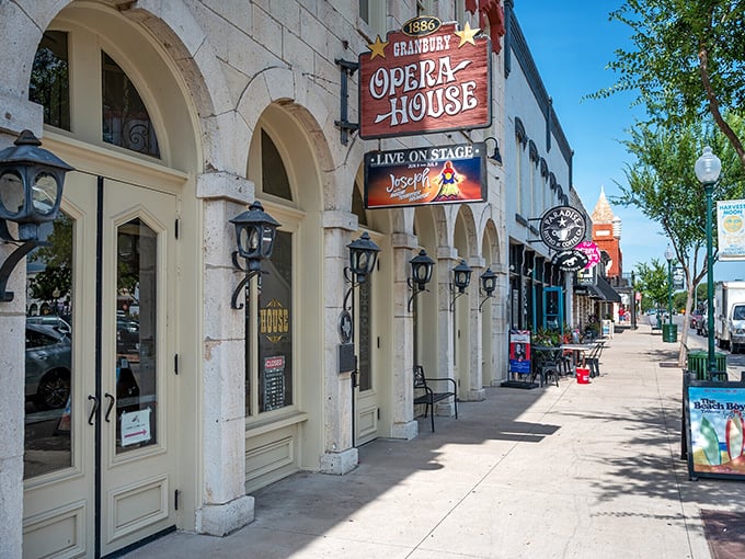 The Opera House stands as Granbury's cultural heart, its arched doorways inviting you into performances that would make its 19th-century founders proud.