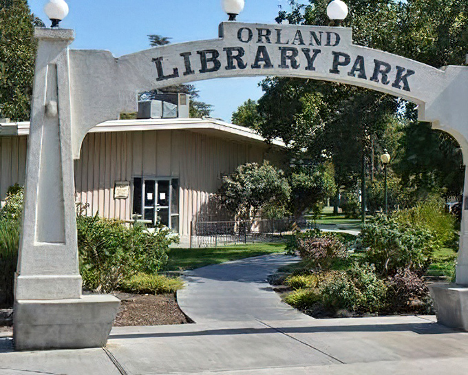 Orland Library Park's welcoming arch invites residents of all ages to enjoy community green space &ndash; proving that social security checks stretch further when recreation comes free. 