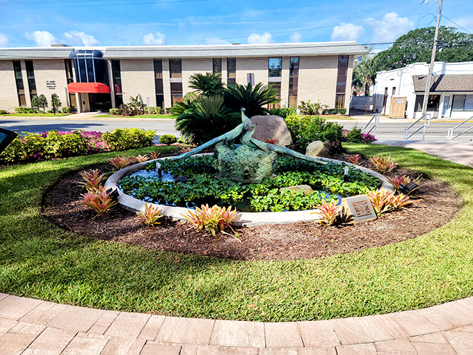 A splash of color and culture awaits at the Ormond Memorial Art Museum, where garden benches invite contemplation of both art and nature.