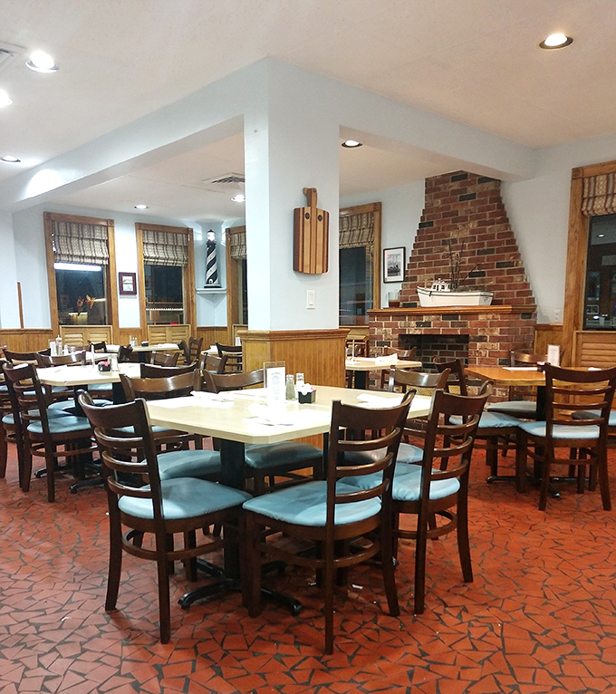 Nautical touches and brick accents create a dining room that feels like coastal Florida. No pretension, just a comfortable place to enjoy exceptional seafood.