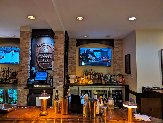 The Copper Dock's interior manages that rare feat &ndash; looking simultaneously upscale and like somewhere you could comfortably wear jeans.