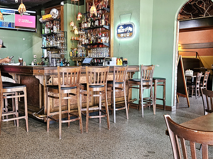 Another angle of Hoosier hospitality at its finest. The warm wood tones and comfortable seating say "stay awhile" without saying a word.