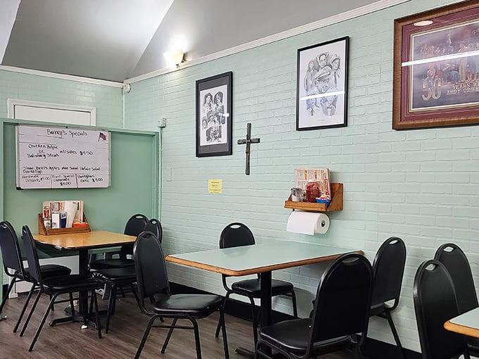 Simple tables, mint-green walls, and conversations that matter &ndash; where smartphones take a backseat to actual human connection.