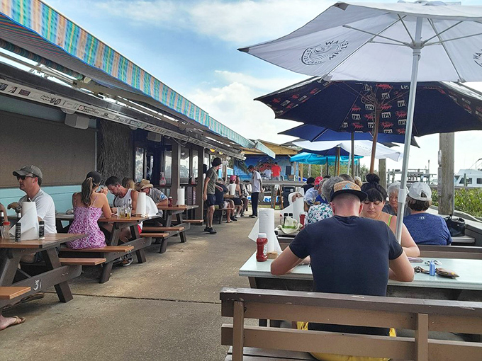 Outdoor dining with water views and a gentle breeze&mdash;nature's way of saying "you're welcome" for choosing the perfect lunch spot.