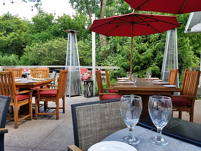 The outdoor patio offers al fresco dining where nature provides the soundtrack and Ohio's weather occasionally cooperates with your dinner plans.