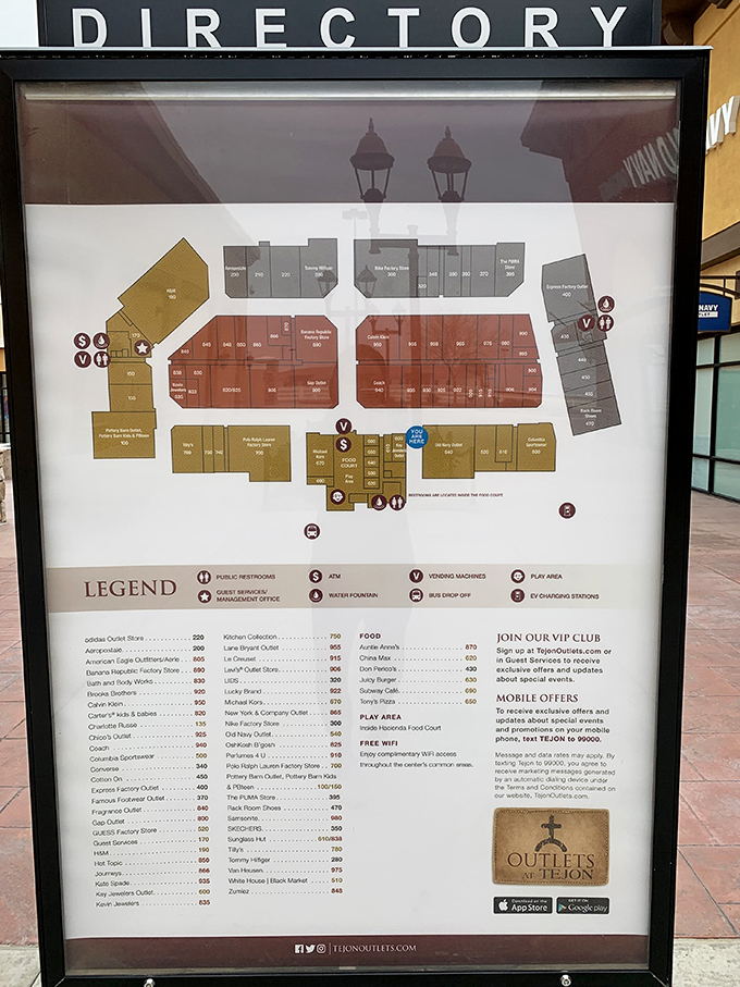 The outlet directory&mdash;a treasure map for the modern shopper, revealing where X marks the spot for everything from Calvin Klein to Cinnabon.