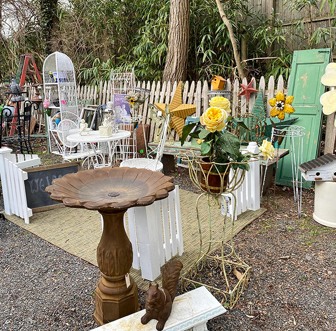 The outdoor section proves that even garden d&eacute;cor had more charm before everything became mass-produced plastic.