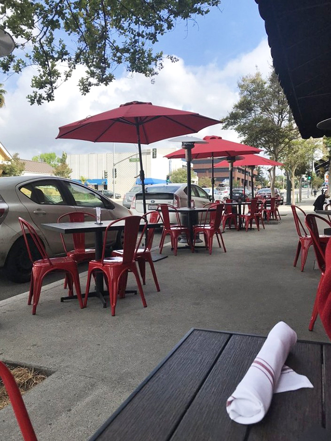 California sunshine meets Southern hospitality with these cheerful red umbrellas. Outdoor dining that makes every meal feel like a mini-vacation.
