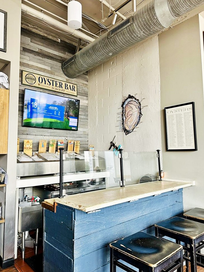 The oyster bar&mdash;where briny treasures await the adventurous palate in a setting that honors the craft of shucking.