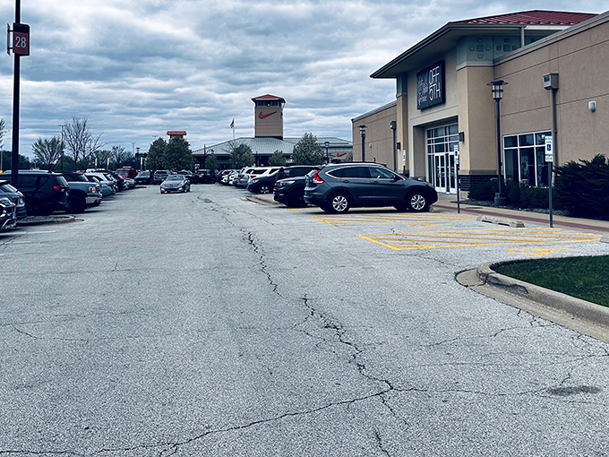 The parking lot&mdash;your first challenge in the outlet shopping Olympics. Pro tip: Remember your section number or prepare for a post-shopping scavenger hunt.