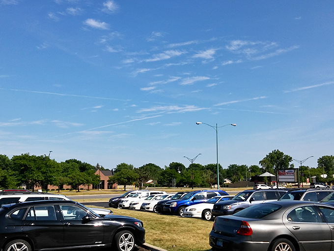 A packed parking lot&mdash;the universal sign that you've found a thrift store worth its weight in discarded gold.