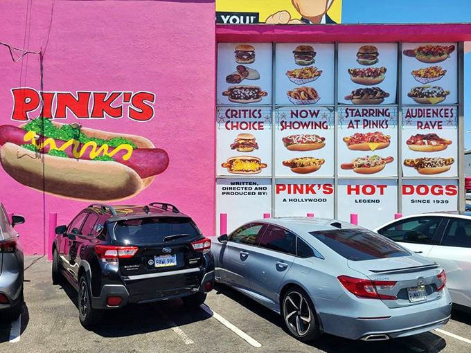 Even the parking lot screams "Hollywood"&mdash;where else would hot dogs get the movie poster treatment they've always deserved?