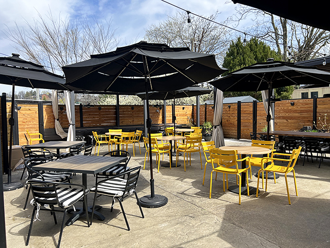 The outdoor space is Baltimore's answer to a European courtyard. Those umbrellas have sheltered countless memorable conversations and impromptu celebrations.