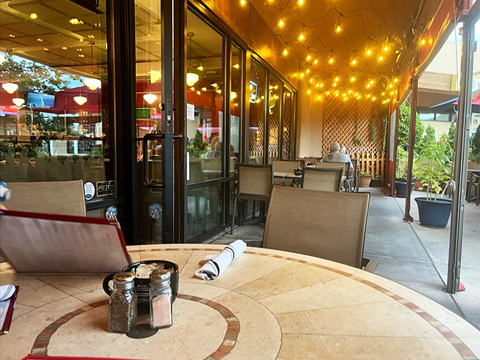 The patio offers al fresco dining under twinkling lights&mdash;the perfect setting for those magical Santa Fe evenings.