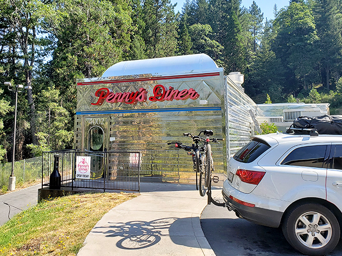 Penny's Diner gleams in the California sunshine, a chrome time capsule where breakfast is still the most important meal of the day.