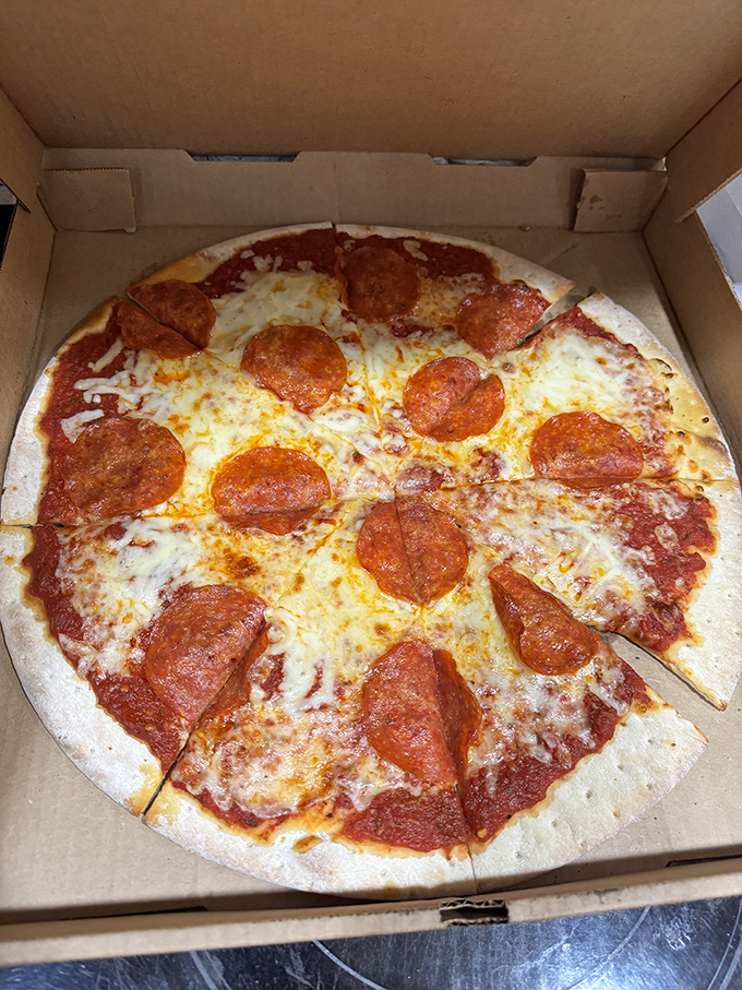 Even the pizza at a seafood joint looks like it could hold its own against dedicated pizzerias. Those pepperoni cups are little pools of flavor worth diving into.