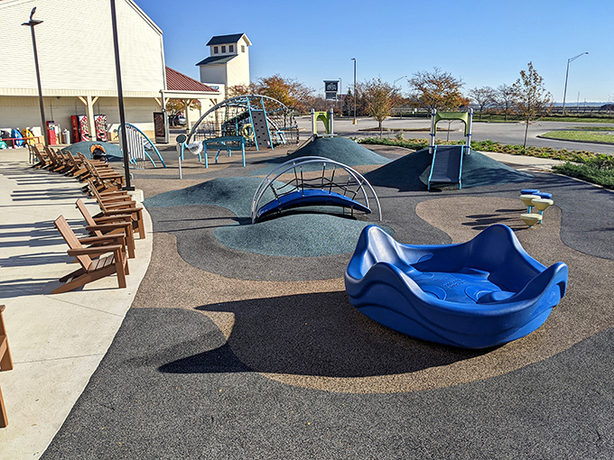 Playground genius! Whoever put this kid zone next to the outlets deserves a parenting medal for making extended shopping trips mysteriously more agreeable.