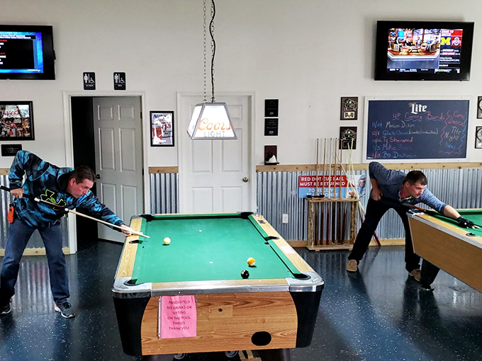 Pool tables where friendly rivalries have played out for years. The real competition? Getting back to your food before it gets cold.
